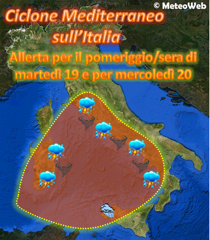 Allerta Meteo, ciclone Mediterraneo sull’Italia: forte maltempo fino a domani al centro/sud ...