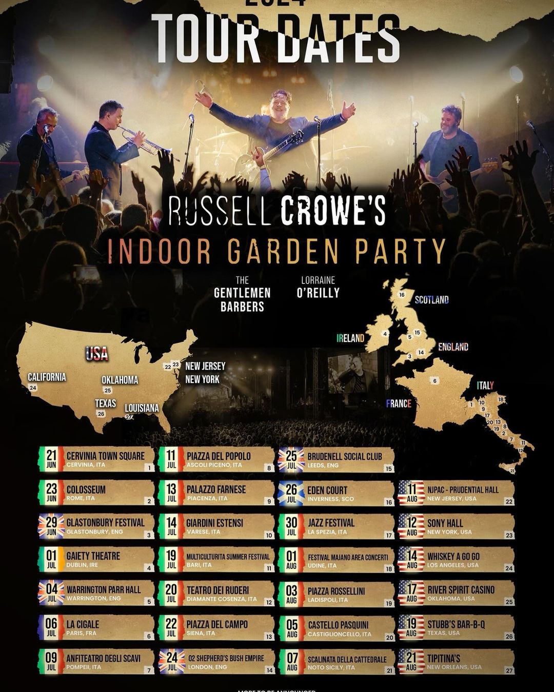 Russell Crowe porta il suo rock in Sicilia: al via il tour estivo 2024